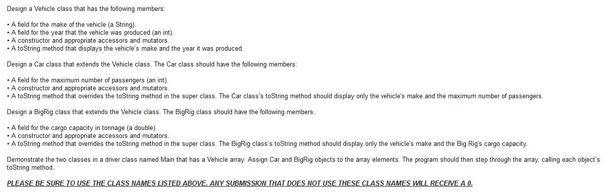 Solved Design a Vehicle class that has the following | Chegg.com