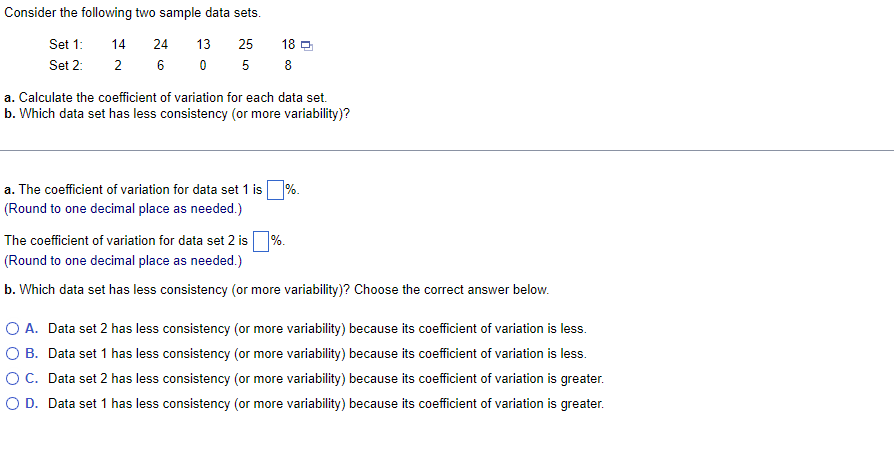 Solved Consider the following two sample data sets. 18 Set | Chegg.com