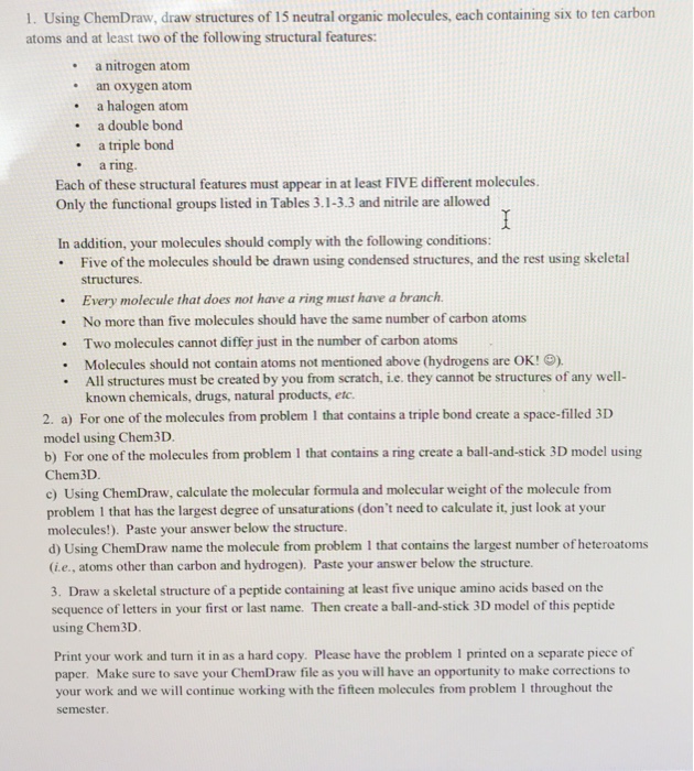 Solved 1. Using ChemDraw, draw structures of 15 neutral | Chegg.com
