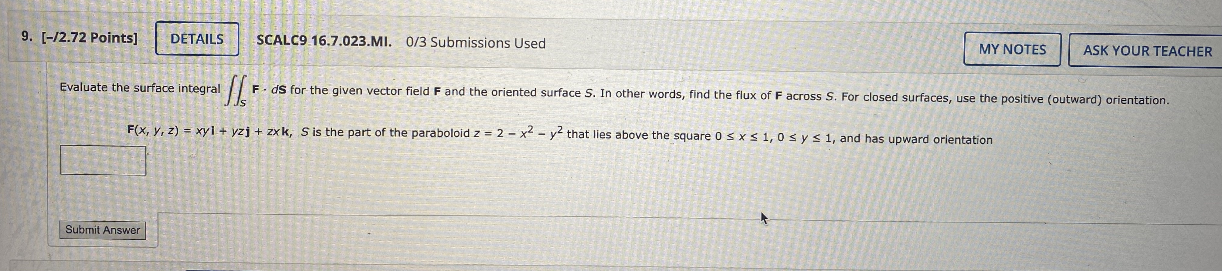 Solved [-/2.72 ﻿Points]SCALC9 16.7.023.MI. 0/3 ﻿Submissions | Chegg.com