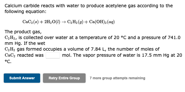 Solved Calcium carbide reacts with water to produce | Chegg.com