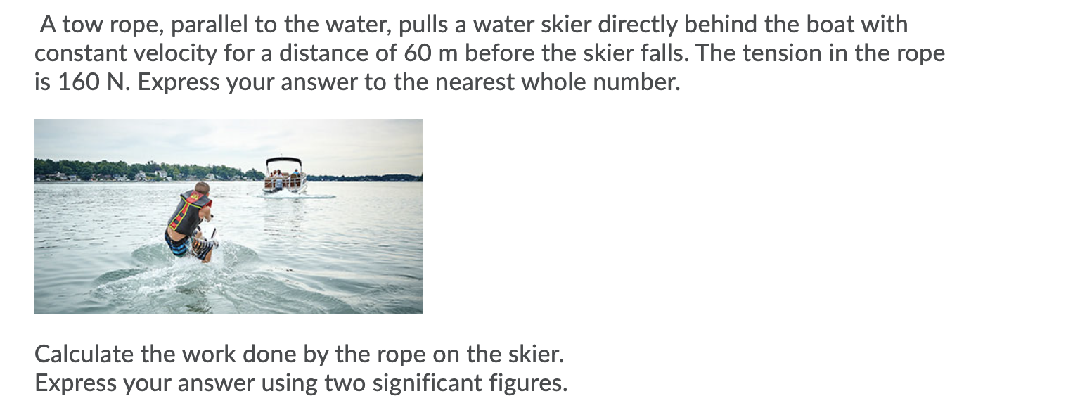 Solved A tow rope, parallel to the water, pulls a water | Chegg.com