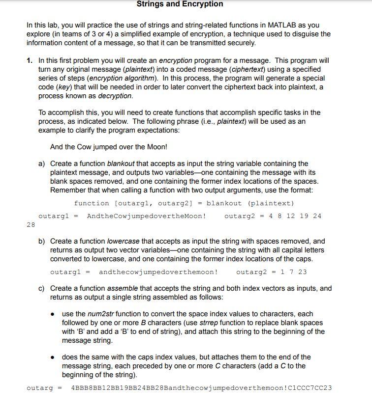 Strings and Encryption In this lab, you will practice | Chegg.com