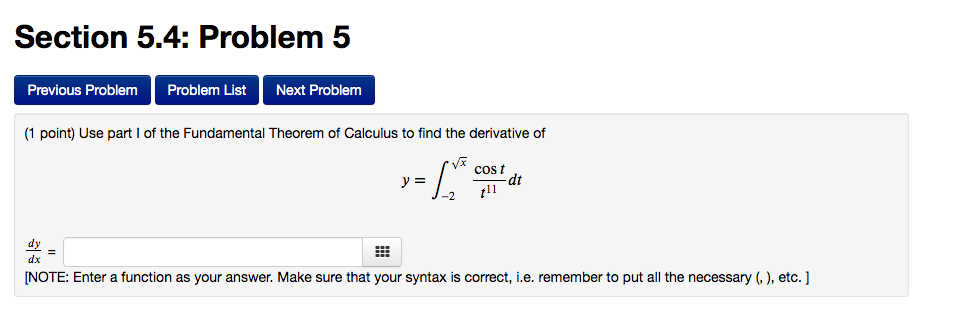 Solved (1 point) Use part I of the Fundamental Theorem of | Chegg.com