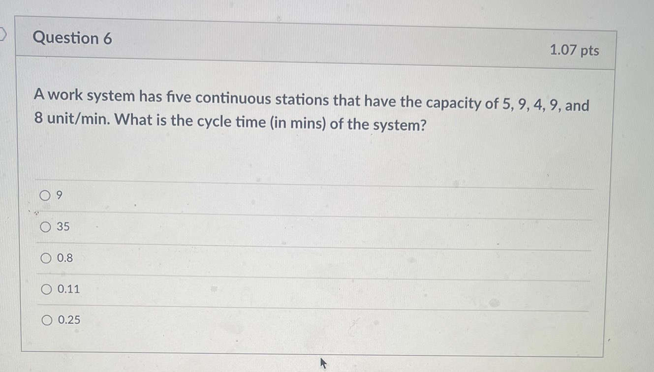 Solved A work system has five continuous stations that have | Chegg.com