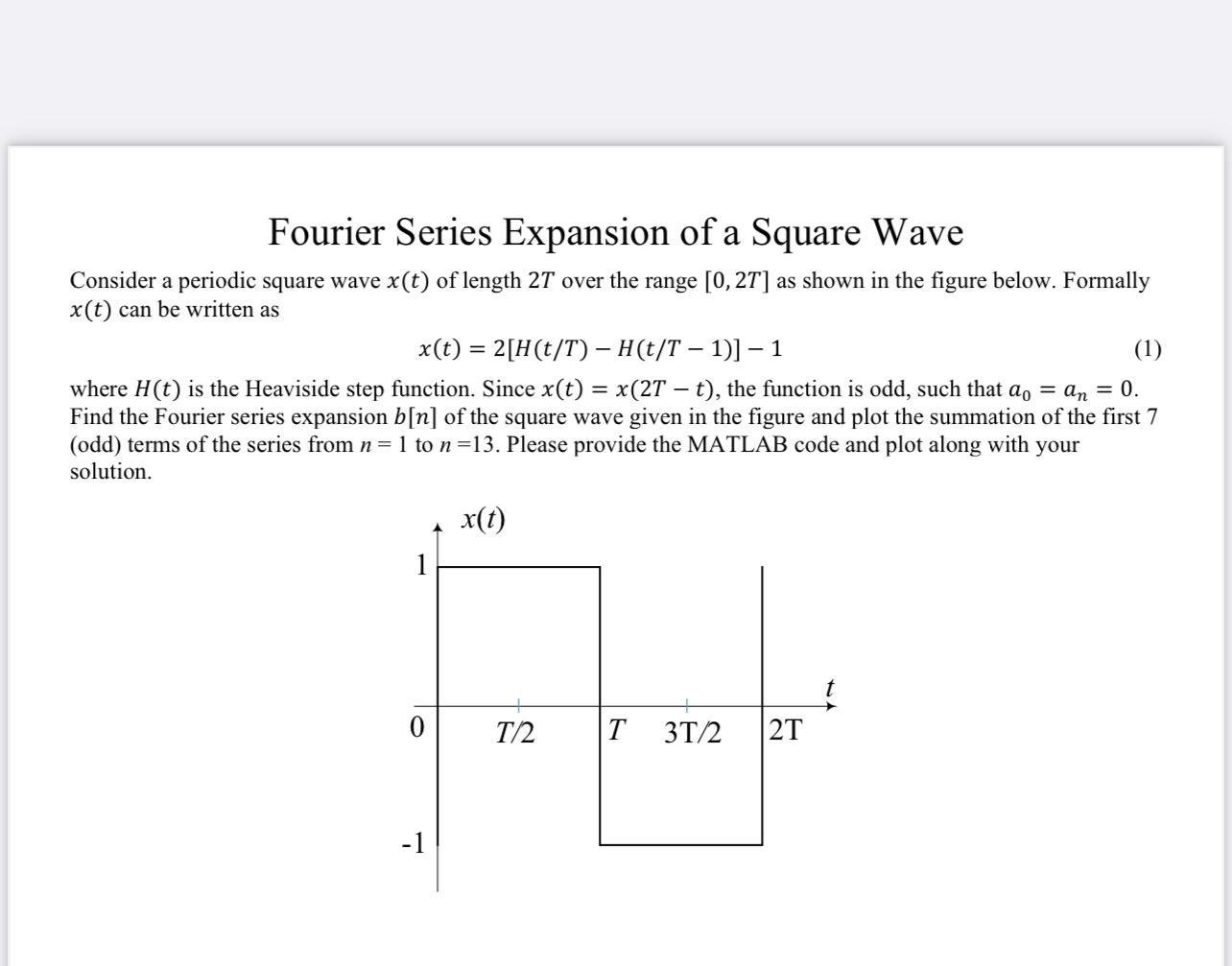 Solved Fourier Series Expansion of a Square Wave Consider a | Chegg.com