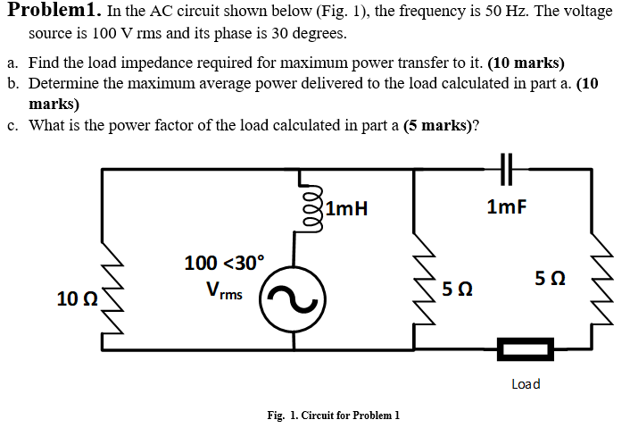 Solved Problem 1. In the AC circuit shown below (Fig. 1), | Chegg.com