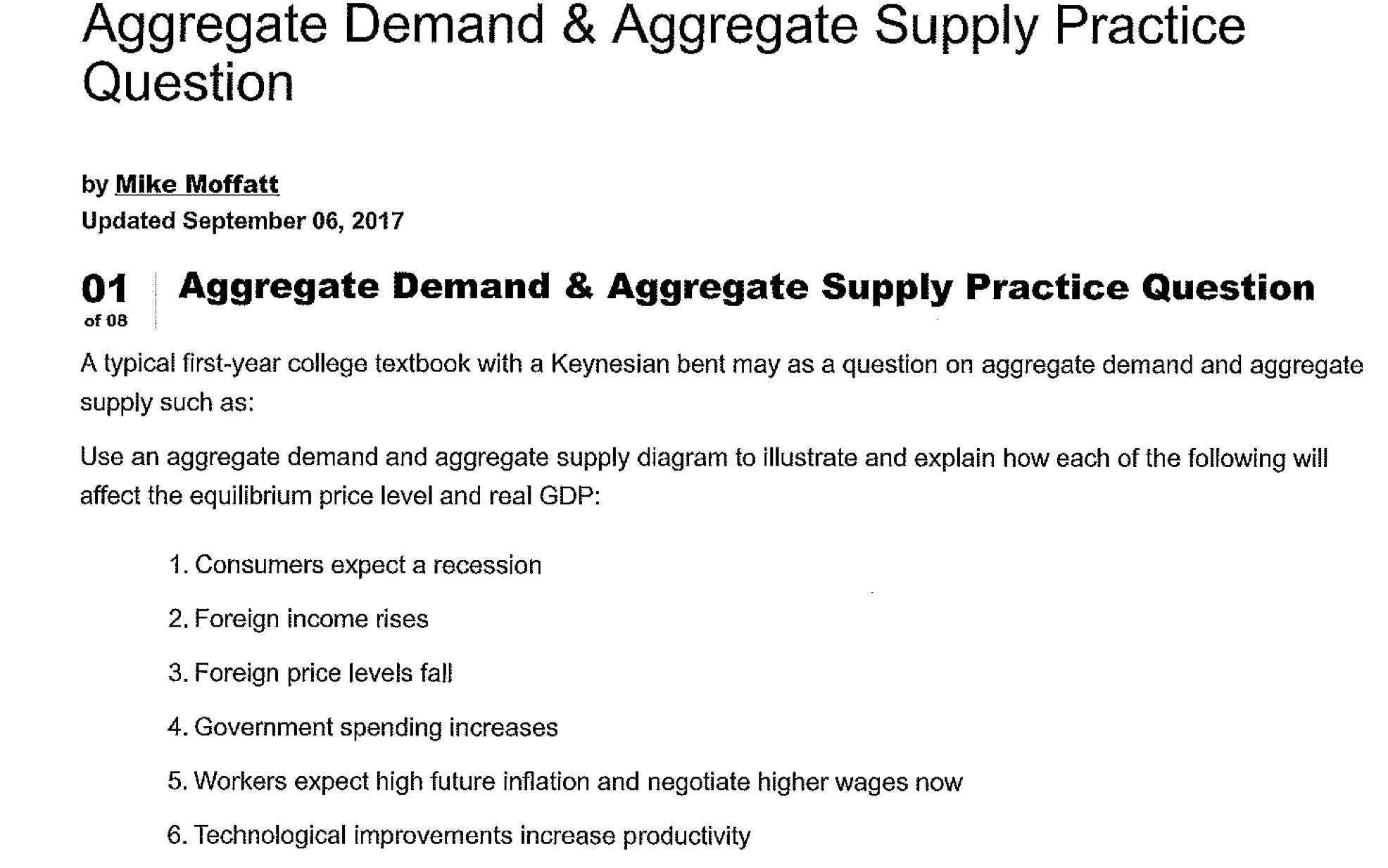 Solved Aggregate Demand \& Aggregate Supply Practice | Chegg.com