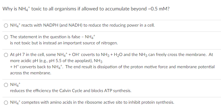 Solved Why is NH4 toxic to all organisms if allowed to | Chegg.com