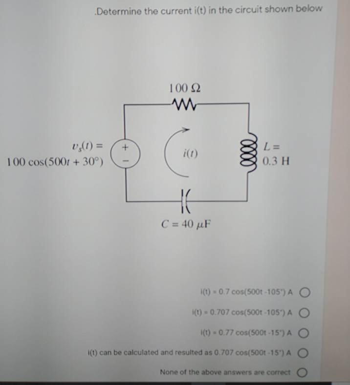 Solved .Determine the current i(t) in the circuit shown | Chegg.com