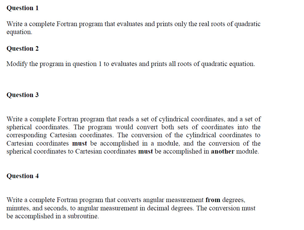 Solved Question 1 Write A Complete Fortran Program That 1316