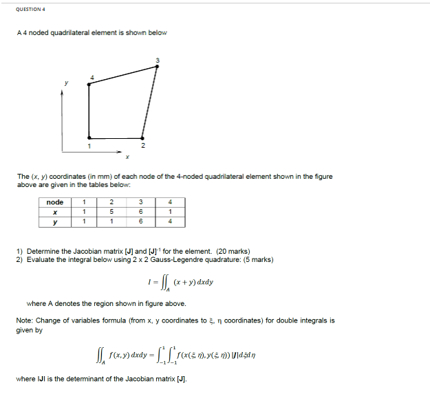 Solved A 4 Noded Quadrilateral Element Is Shown Below The 