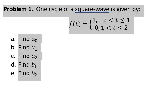 Solved Problem 1. One cycle of a square-wave is given by: | Chegg.com