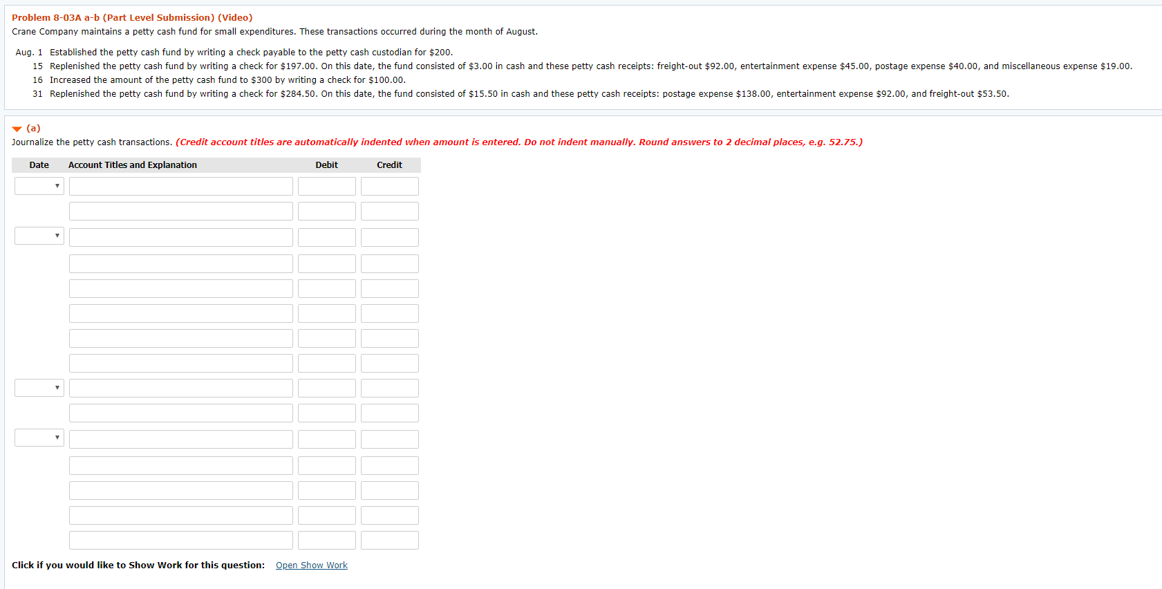 Solved Problem 8-03A a-b (Part Level Submission) (Video) | Chegg.com