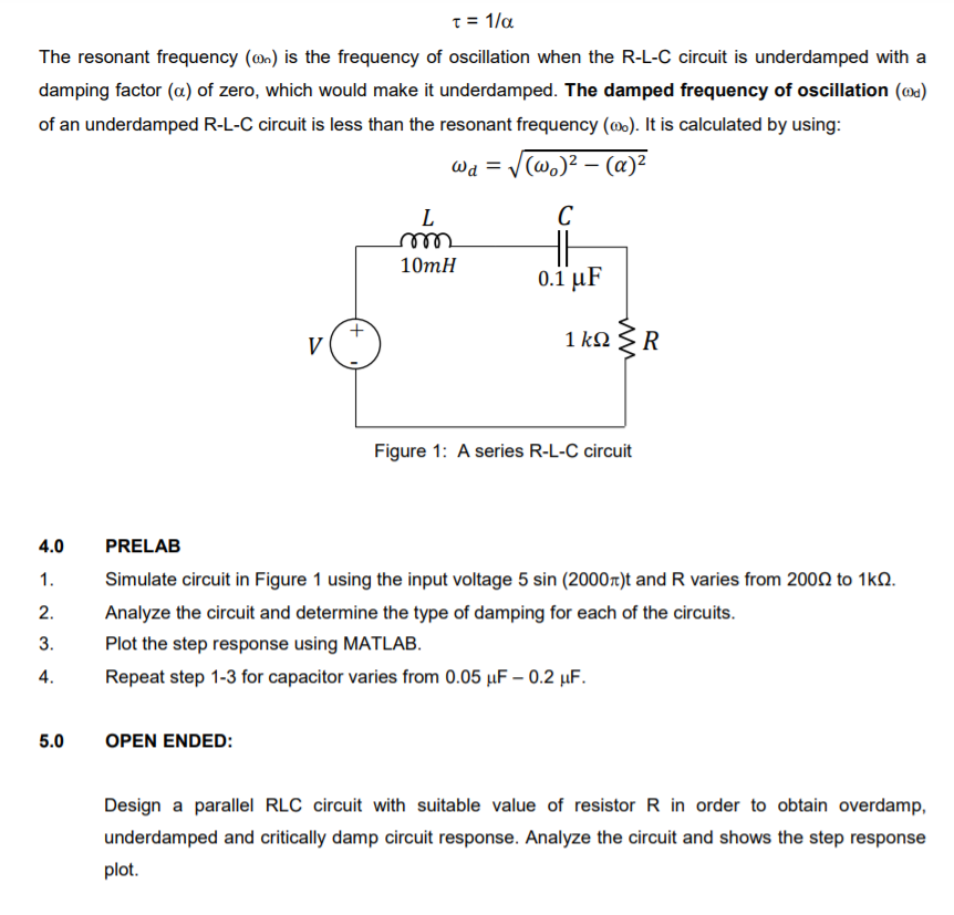 Solved TITTLE: Step Response of an R-L-C Circuit 1.0 1. 2. | Chegg.com