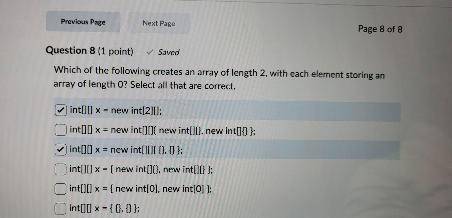 Solved Which of the following creates an array of length 2, | Chegg.com