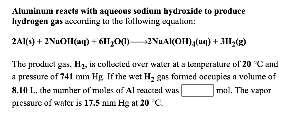 Solved Aluminum reacts with aqueous sodium hydroxide to | Chegg.com