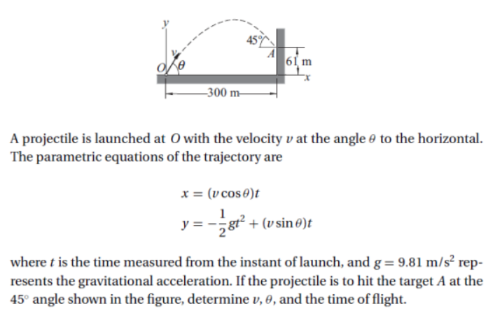 Solved 45 61 m -300 m A projectile is launched at O with the | Chegg.com