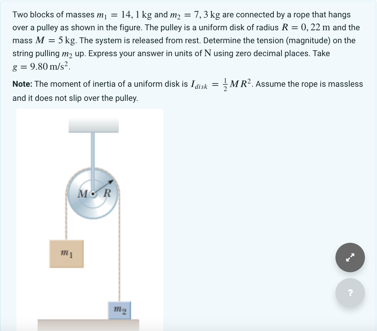 Solved Two blocks of masses m1=14,1kg ﻿and m2=7,3kg ﻿are | Chegg.com