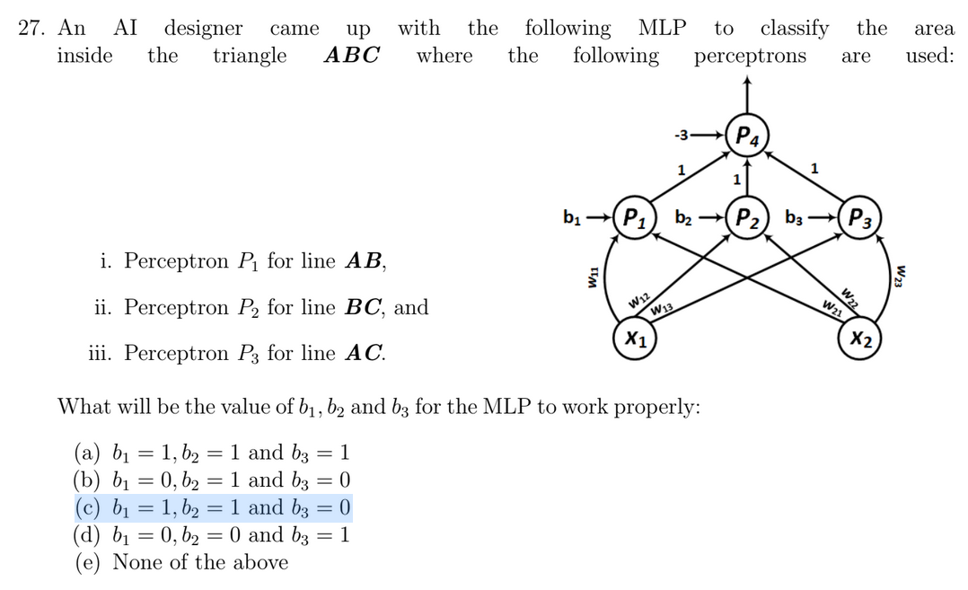 Solved 27. An AI designer came up with the following MLP to | Chegg.com