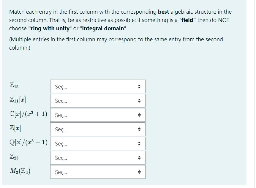Solved Match each entry in the first column with the | Chegg.com