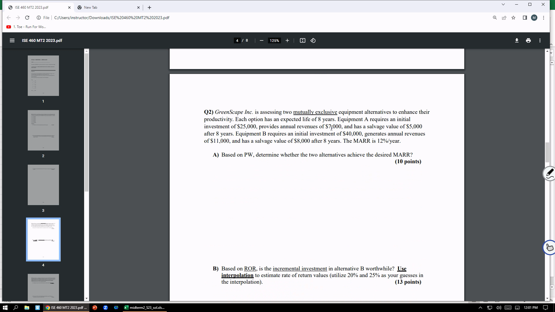 Solved 1. Toe - Run For Wo... ≡ ISE 460 MT2 2023.pdf | Chegg.com