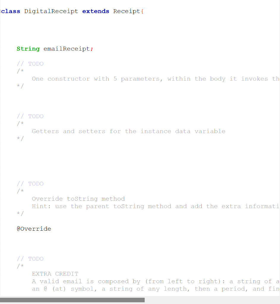 Solved lass DigitalReceipt extends Receipt String | Chegg.com