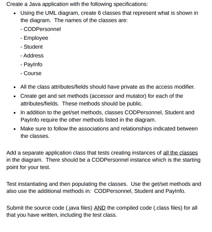 Solved Create a Java application with the following | Chegg.com