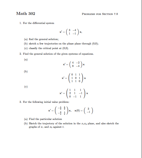 Solved Math 302 Problems For Section 78 1 For The