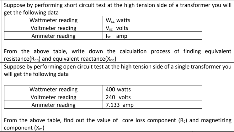 Solved Suppose by performing short circuit test at the high | Chegg.com
