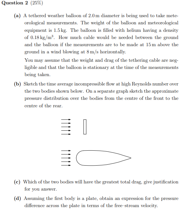 Solved Question 2 (25%) (a) A tethered weather balloon of | Chegg.com