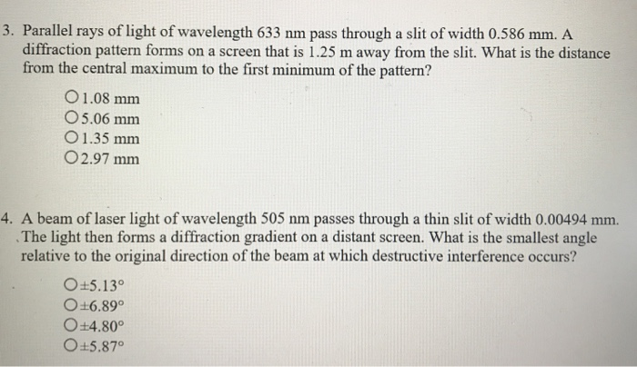Solved 3. Parallel rays of light of wavelength 633 nm pass | Chegg.com
