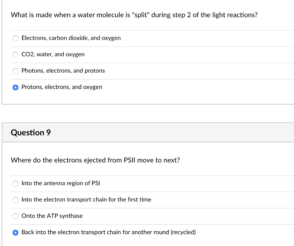 Solved What is made when a water molecule is "split" during | Chegg.com