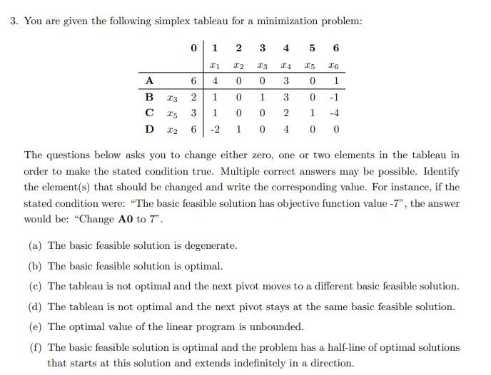 Solved 3 You Are Given The Following Simplex Tableau For A 