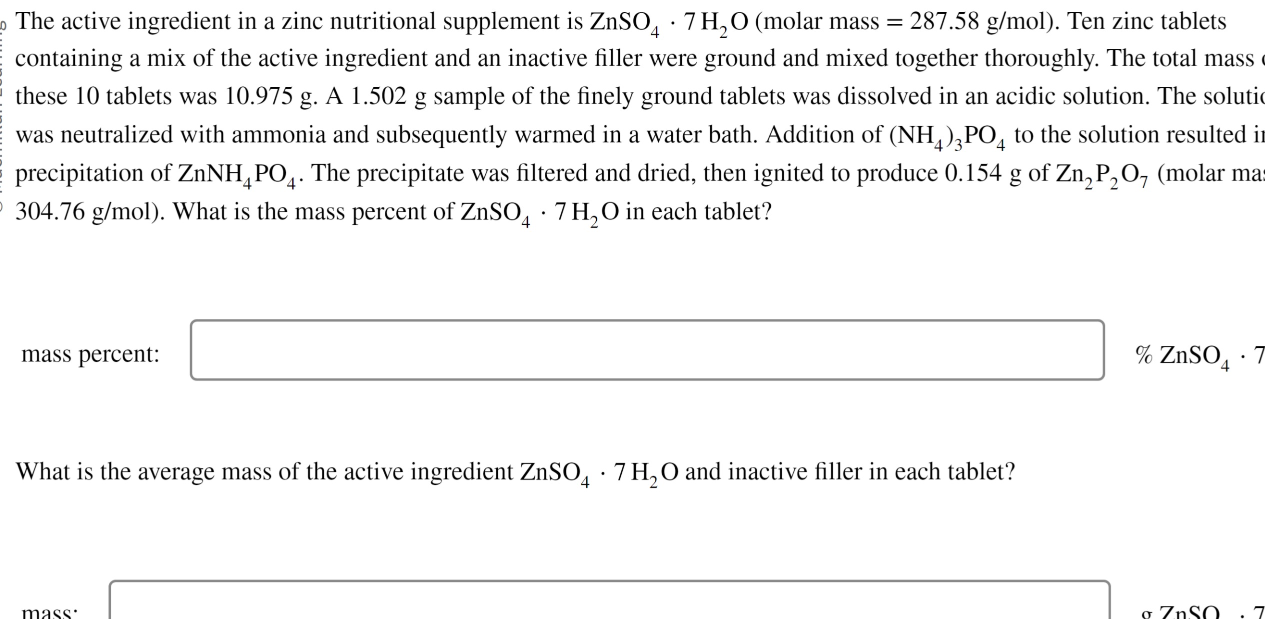 The active ingredient in a zinc nutritional | Chegg.com