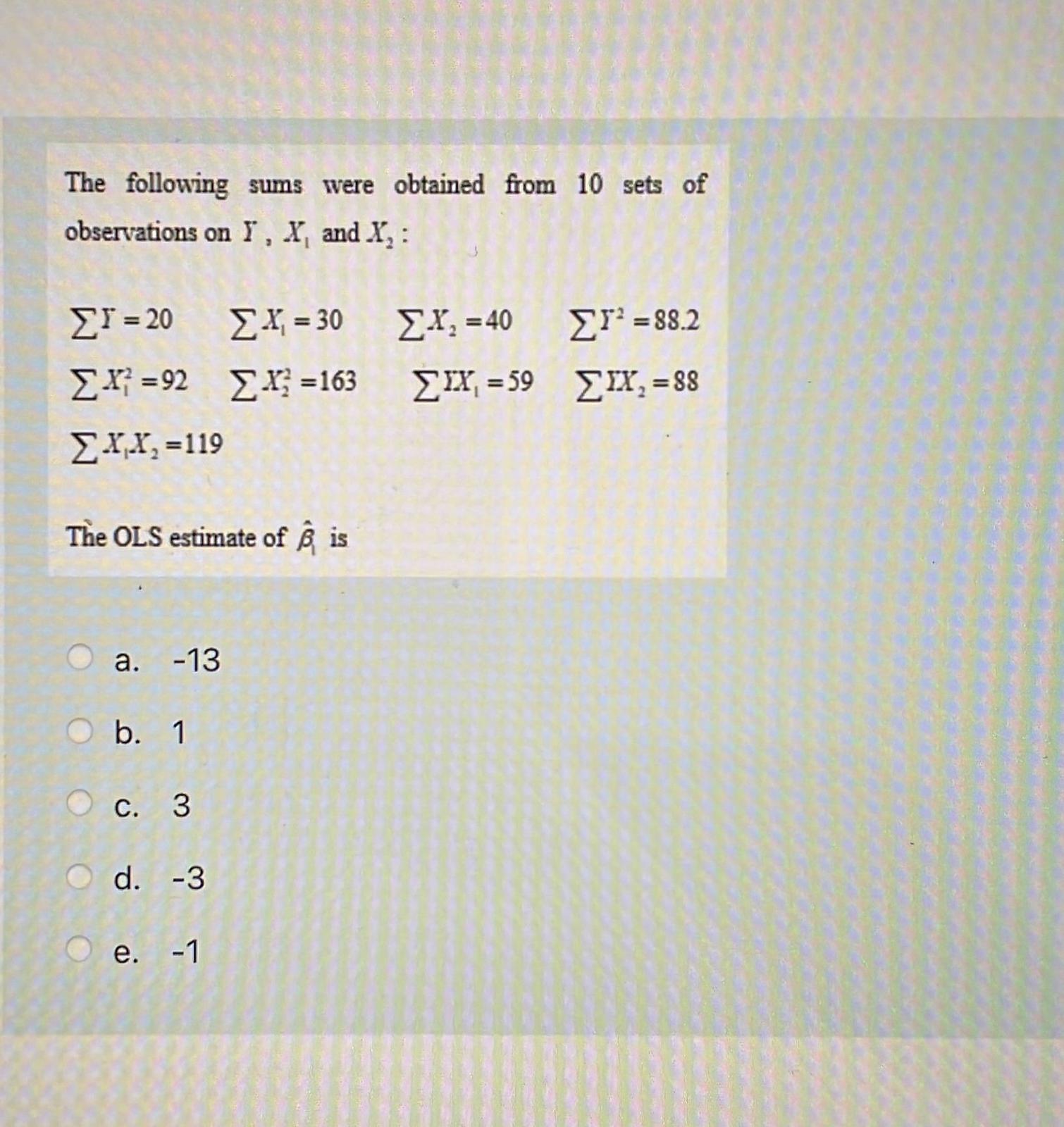Solved The following sums were obtained from 10 sets of | Chegg.com