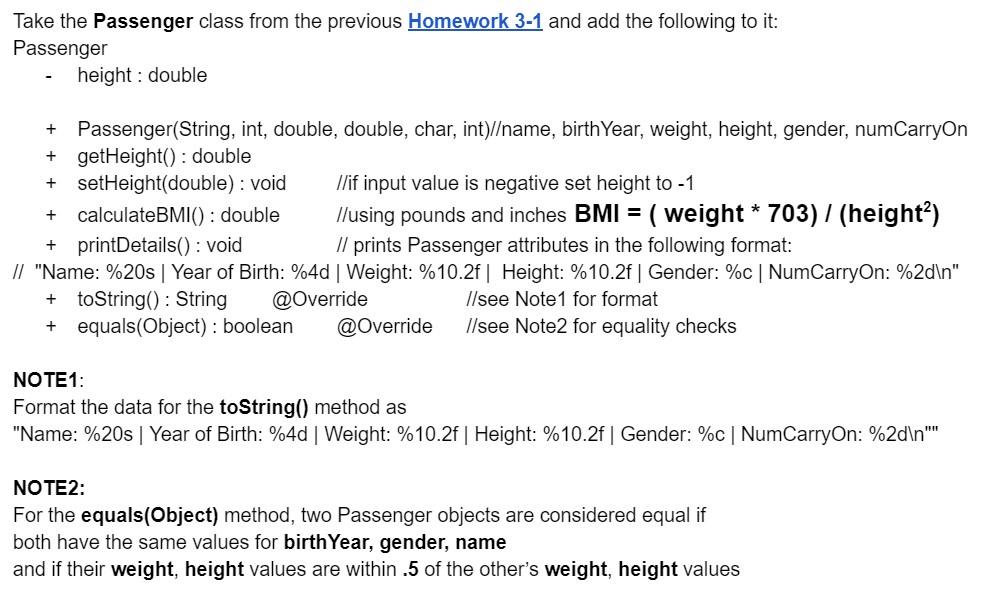 Solved Take the Passenger class from the previous Homework | Chegg.com