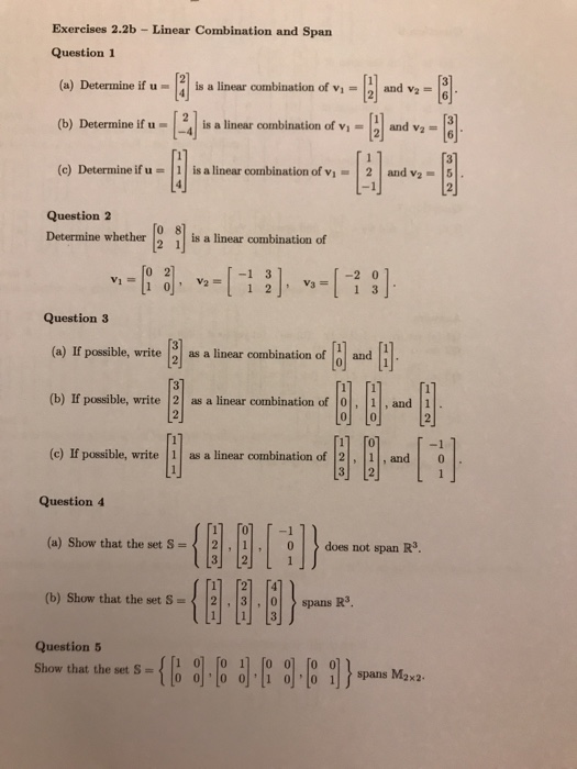 Solved Exercises 2.2b- Linear Combination and Span Question | Chegg.com