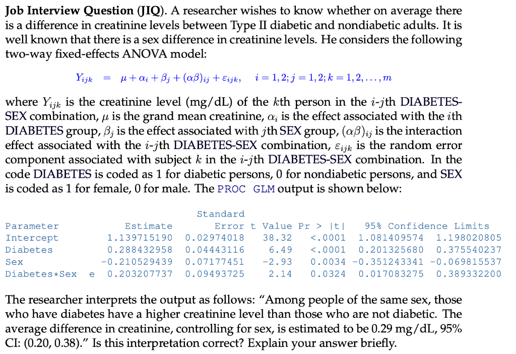 Solved Job Interview Question (JIQ). A researcher wishes to | Chegg.com