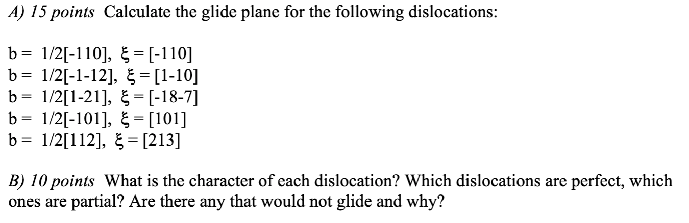 Solved A) 15 points Calculate the glide plane for the | Chegg.com
