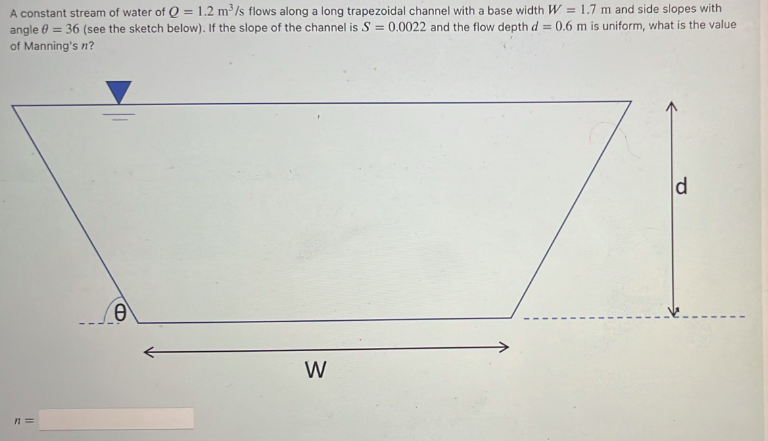Solved A constant stream of water of Q=1.2 m3/s flows along | Chegg.com