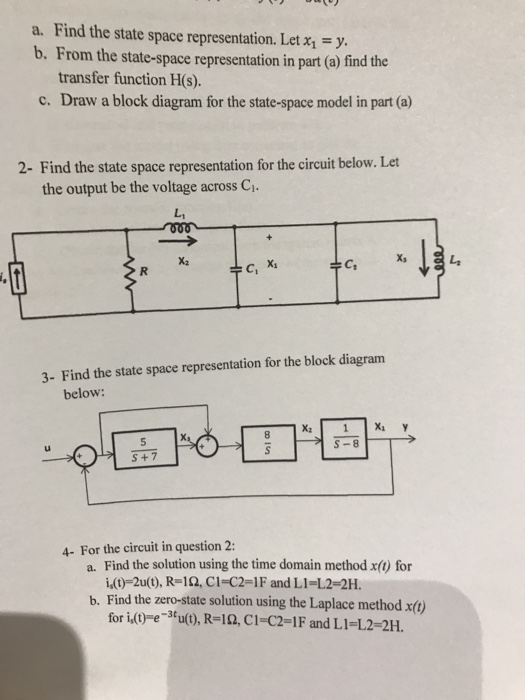 Solved Find The State Space Representation For The Circuit
