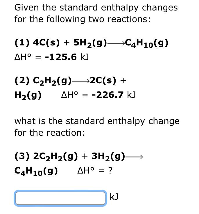 Solved Given the standard enthalpy changes for the following | Chegg.com