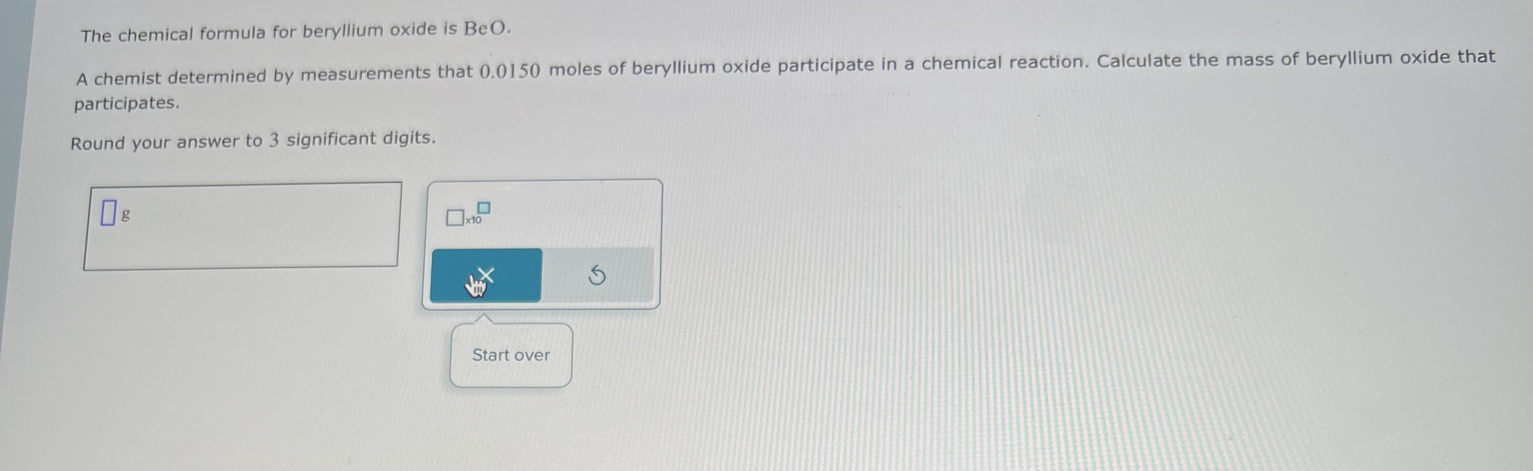 Solved The chemical formula for beryllium oxide is BeO. A | Chegg.com
