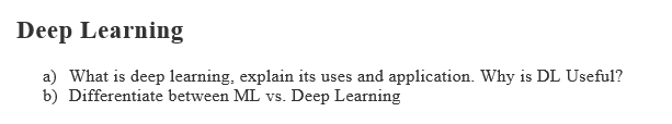 Solved Deep Learning a) What is deep learning, explain its | Chegg.com