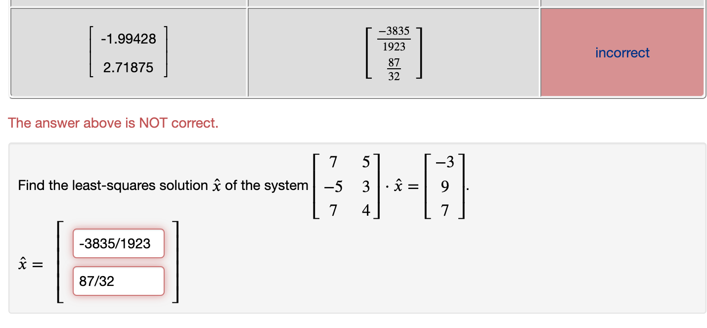 Solved -1.99428 2.71875 The answer above is NOT correct. | Chegg.com