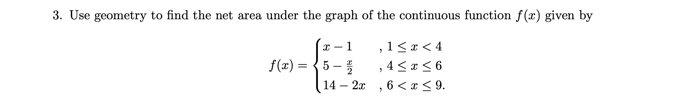 Solved Use geometry to ﻿find the net area under the graph of | Chegg.com