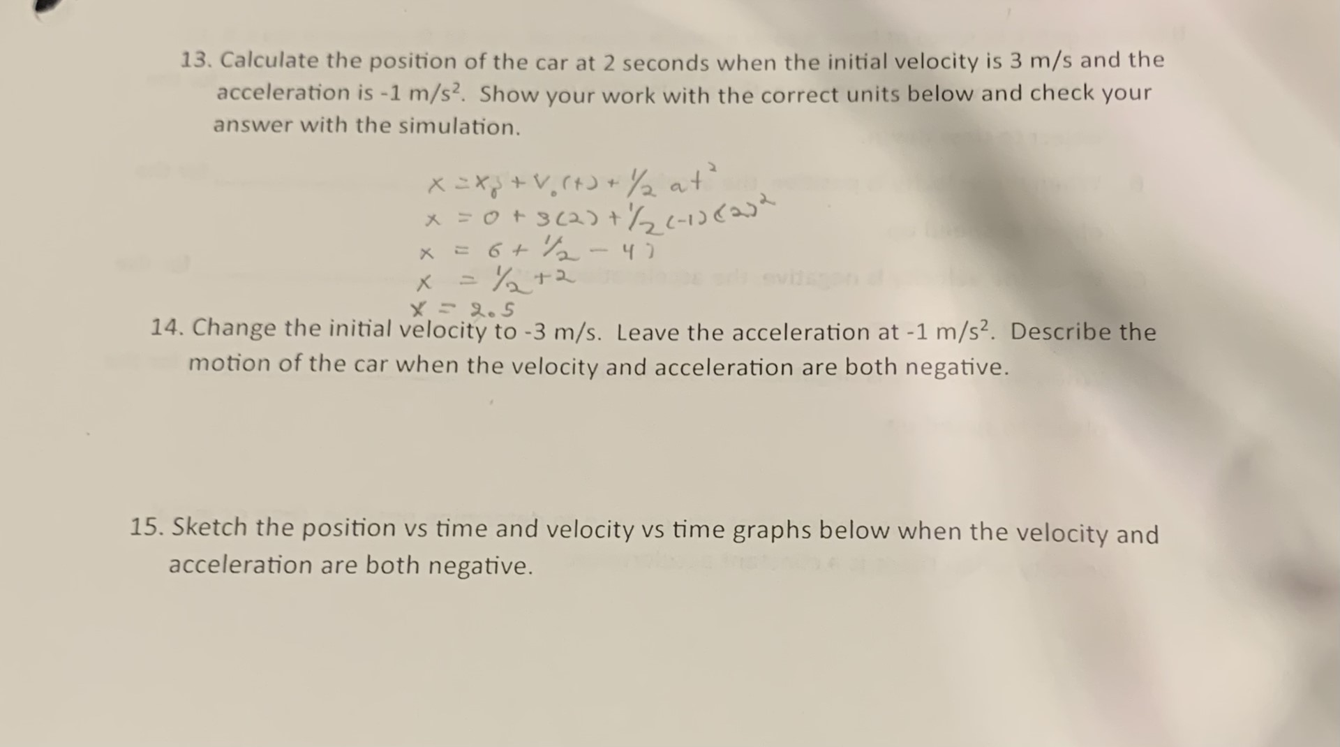 Solved 13. Calculate the position of the car at 2 seconds | Chegg.com