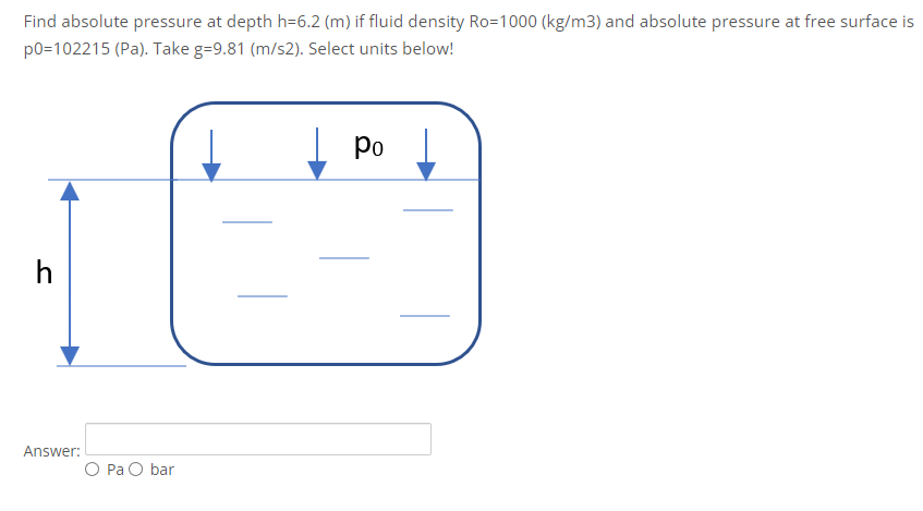 Solved Find absolute pressure at depth h=6.2( m) if fluid | Chegg.com