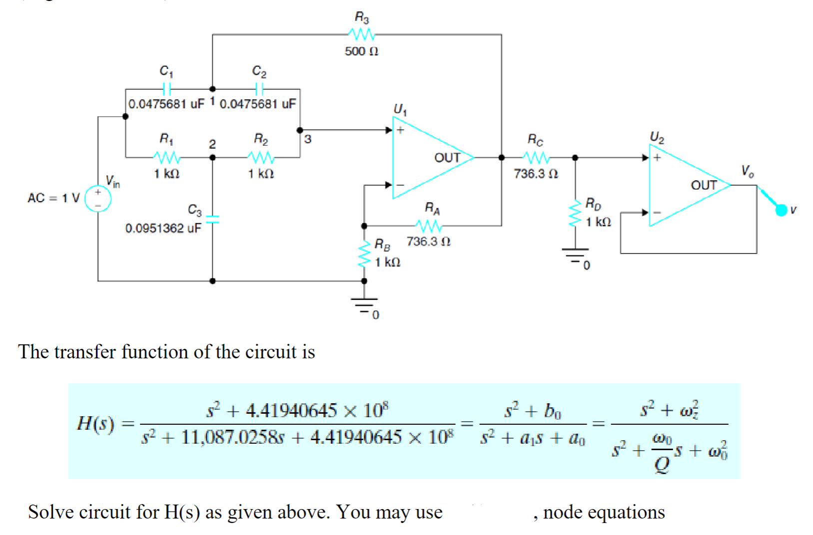 Solved The transfer function of the circuit is | Chegg.com